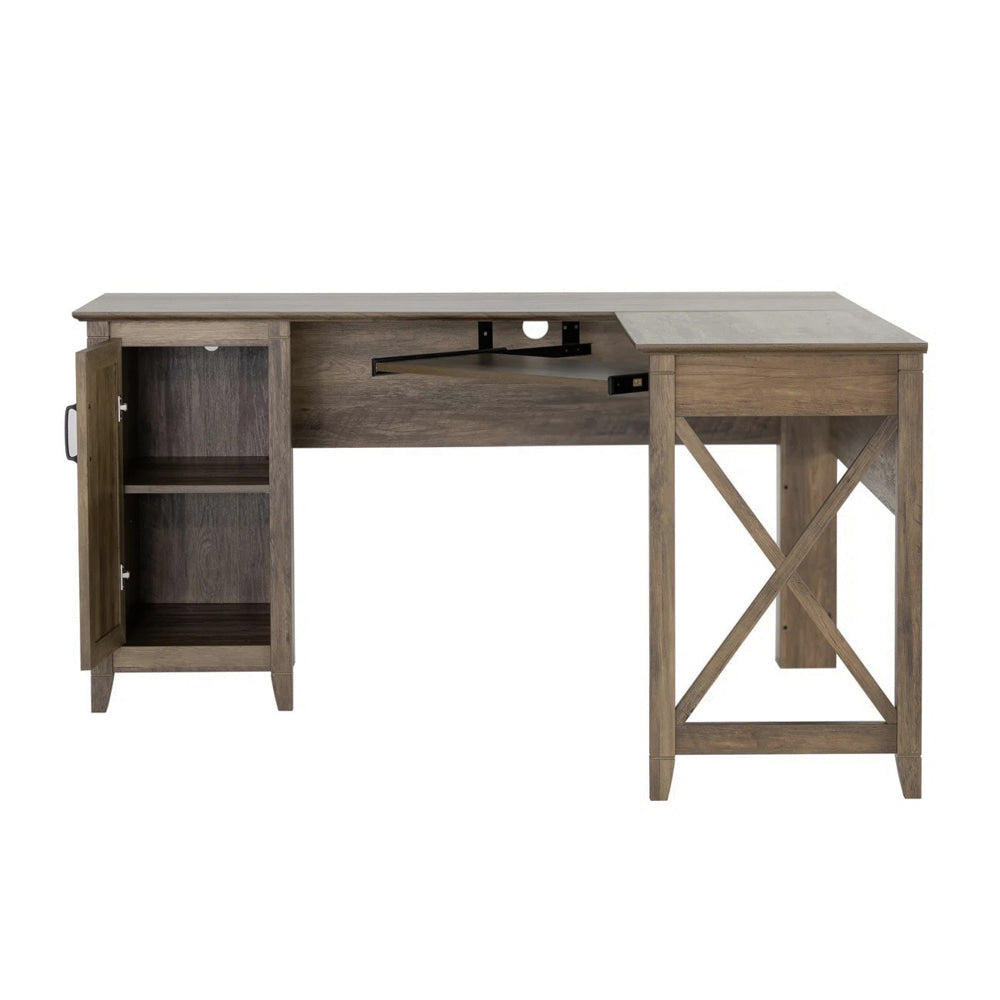 Momentous Living - Axel L-Shape Computer Working Home Office Desk W/ Hutch Rustic Oak Office Desk