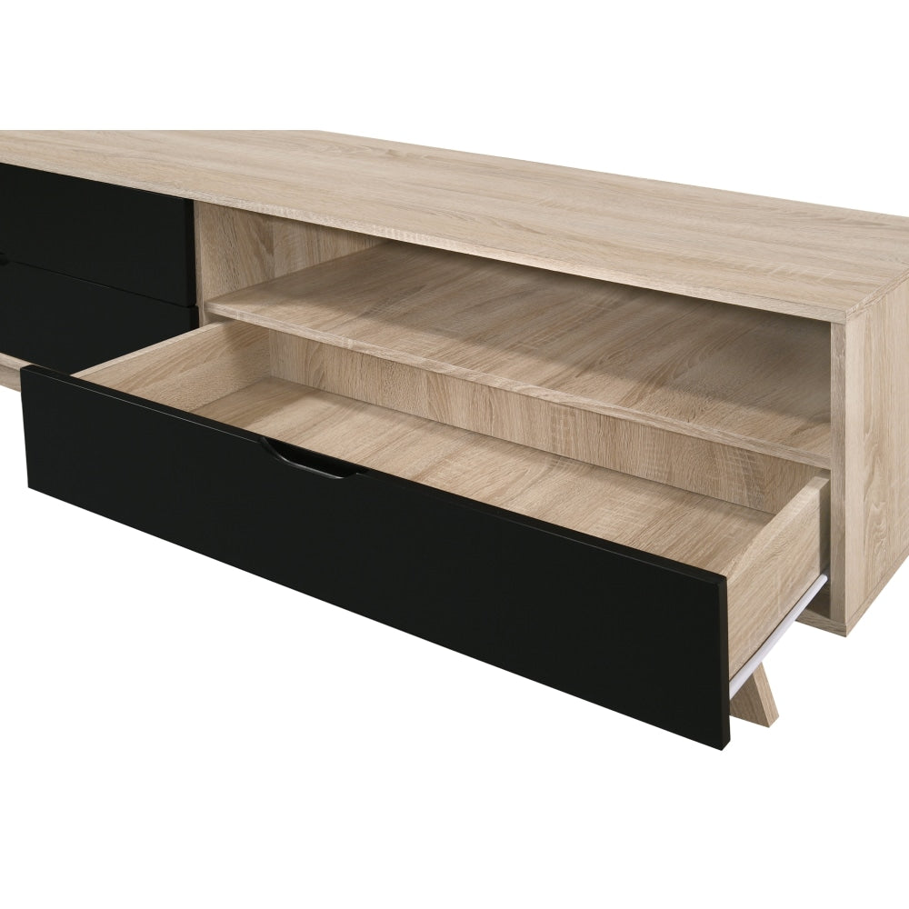 Momentous Living - Aline TV Stand Entertainment Unit W/ 3-Drawers 180cm - Oak/Black TV Unit