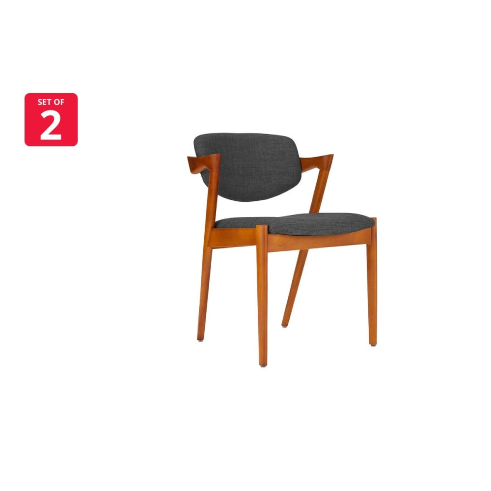 Momentous Living - Set of 2 Kai Chairs Replica Beech Stained Fabric Kitchen Dining Chair Walnut