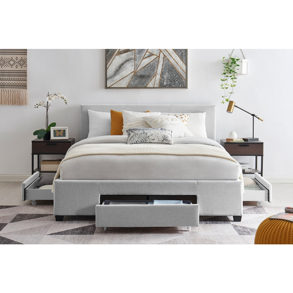 Momentous Living - Venice Collection 3 Drawer Bed Frame - Pewter Grey Queen Bed Frame Bed Frames