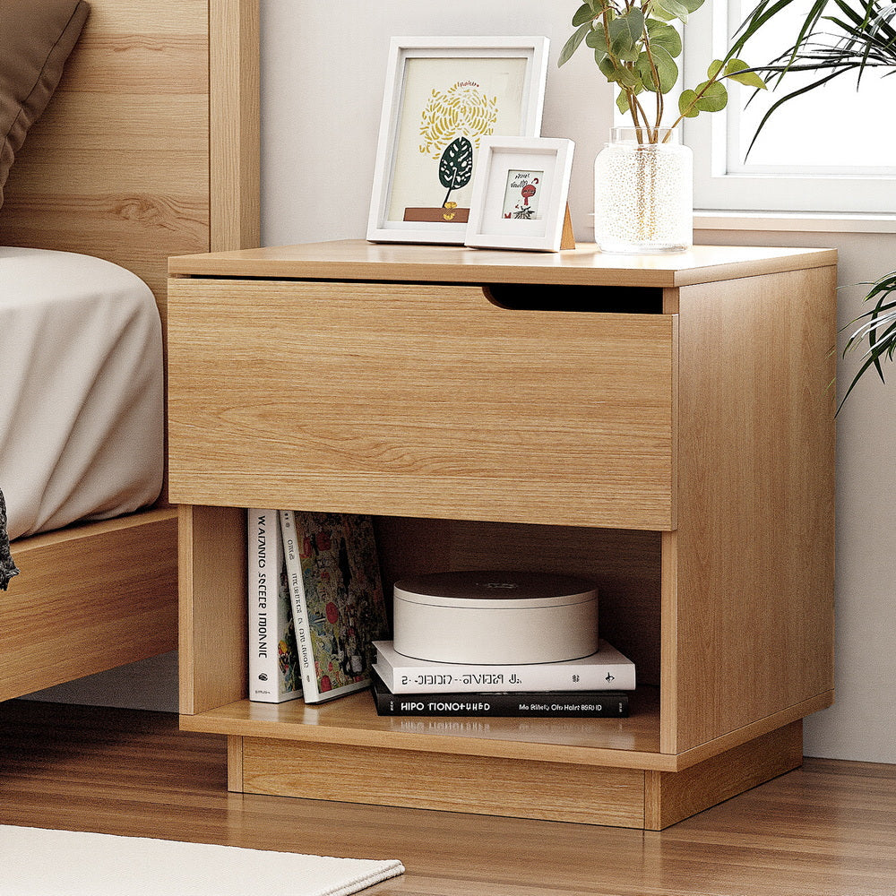 Momentous Living - Bedside Table 1 Drawer 1 Shelf Nightstand Pine ...