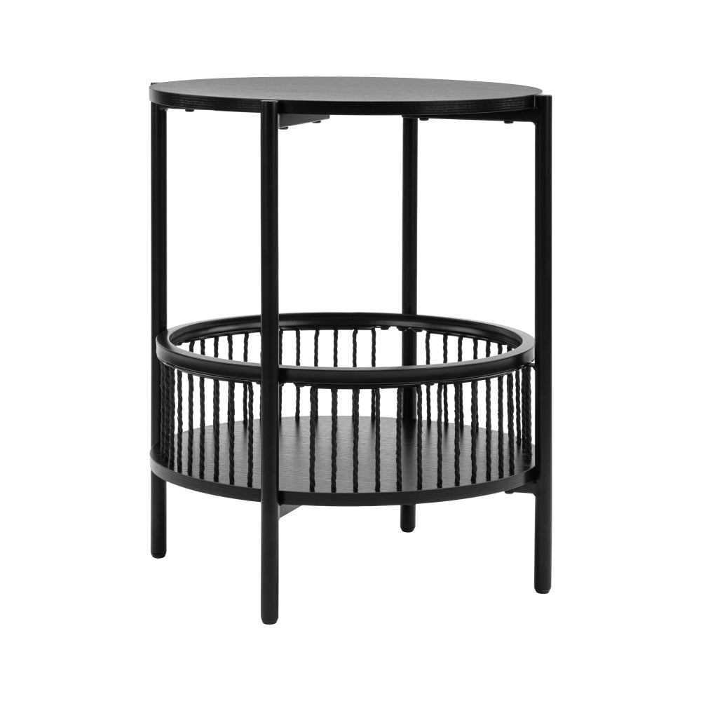 Momentous Living - Connel Round Wooden End Lamp Side Table W/ Shelf ...