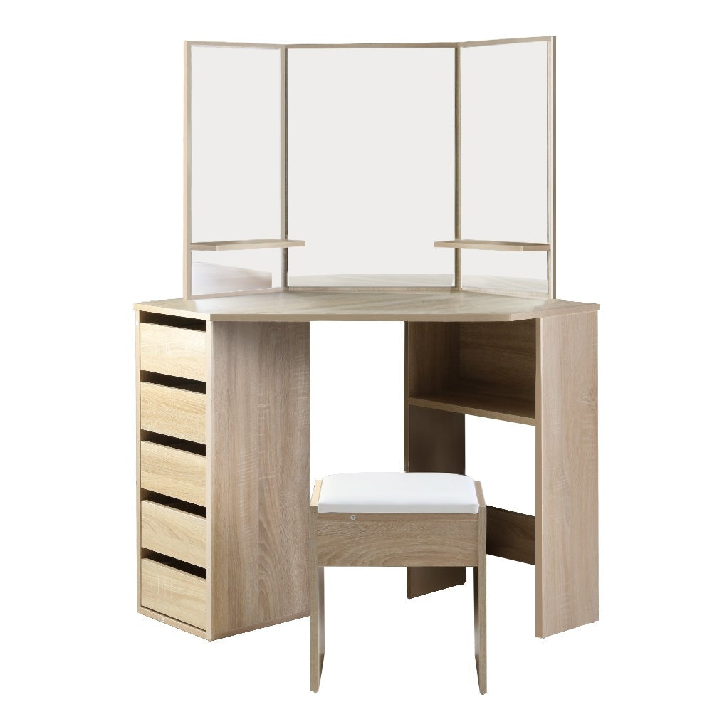 Momentous Living - Corner Dressing Table Mirror Stool Set Makeup Vanity ...