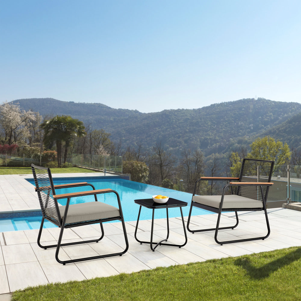 Momentous Living - Cus 3Pc Outdoor Chairs & Side Table Setting Black ...