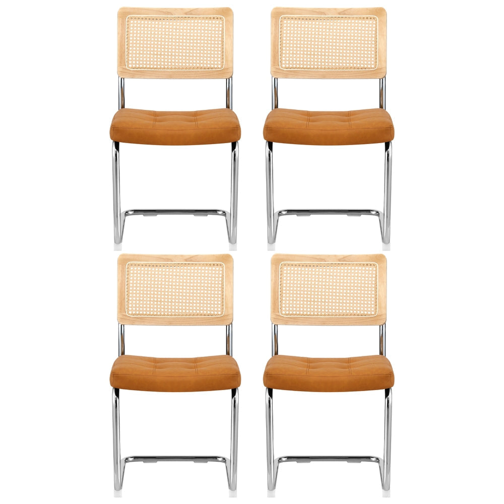 Momentous Living - Dining Chairs Set of 4 PU Leather Rattan Cantilever ...