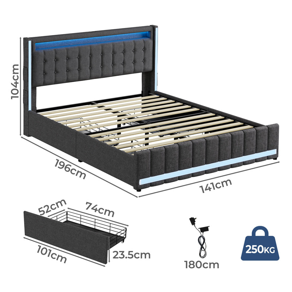 Momentous Living - Double Bed Frame with Storage Drawers USB Ports ...