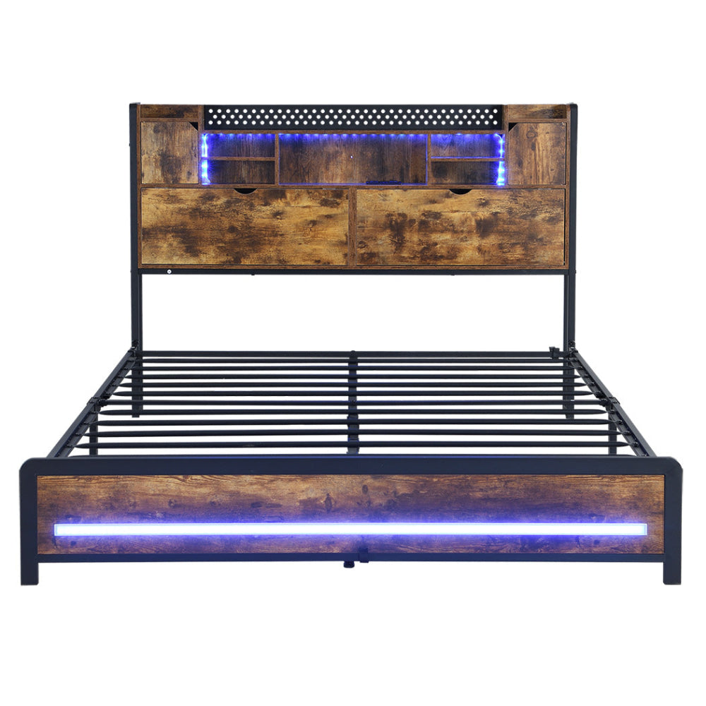 Momentous Living - Double Bed Frame with Storage Headboard & Industrial ...