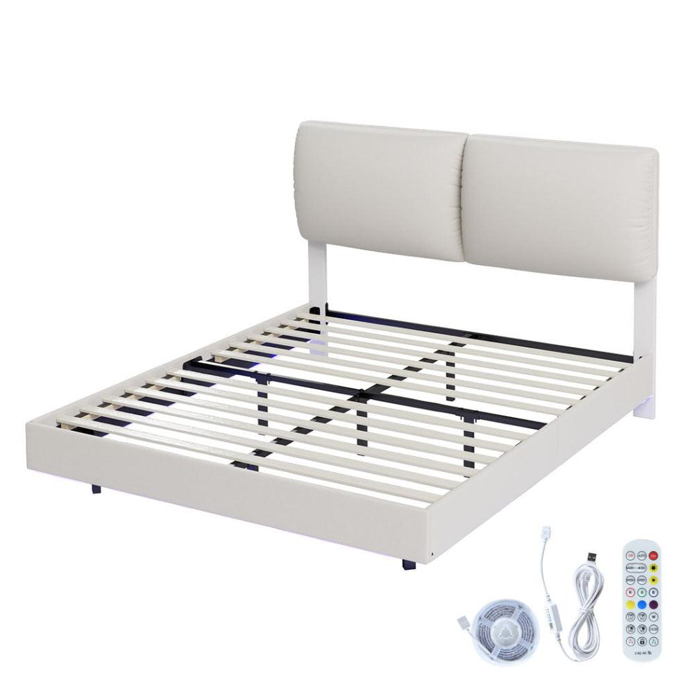 Momentous Living - Double Floating Bed Frame with RGB LED Lights ...