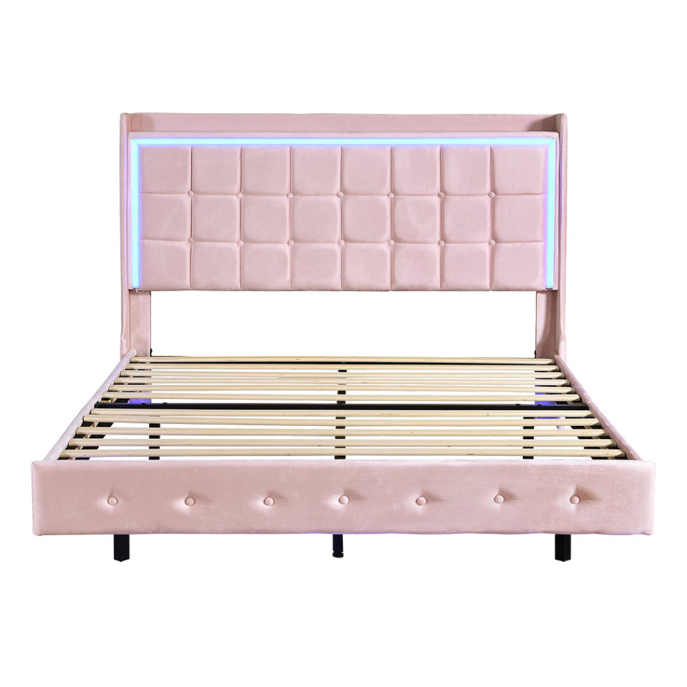 Momentous Living - Double Floating Bed Frame with RGB LED Lights USB ...