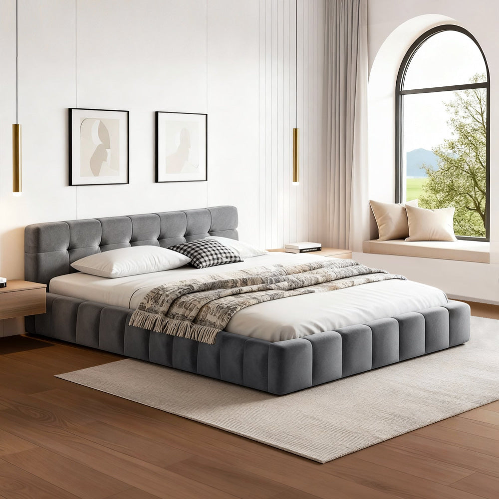 Momentous Living - Double Size Bed Frame Plush Soft Headboard Velvet ...