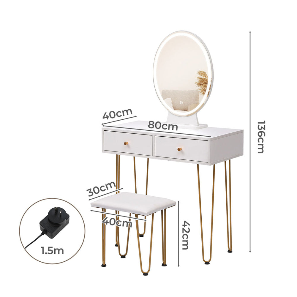 Momentous Living - Dressing Table with LED Light Strip & Stool (White ...