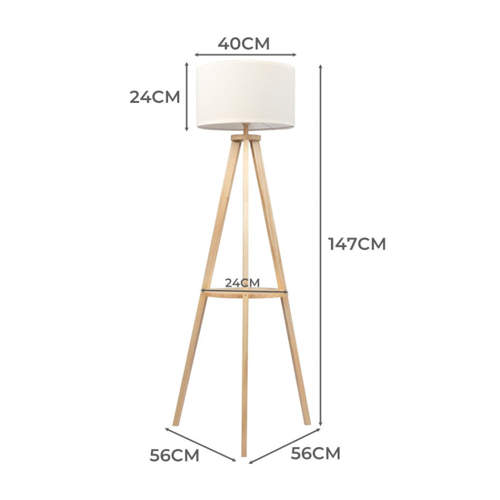 Momentous Living - EMITTO Tripod Floor Lamp with Rack Wooden Modern ...