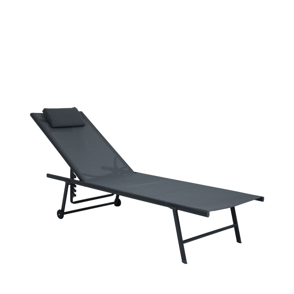 Momentous Living - Fabric Sunlounge Metal Frame Outdoor Sunlounger Dark ...