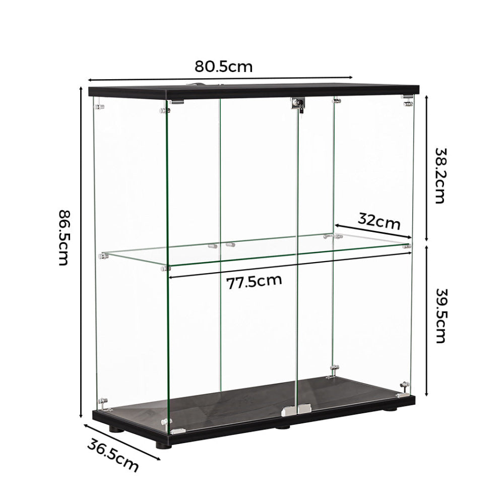 Momentous Living - 2-Tier Lockable Glass Display Cabinet with Doors ...