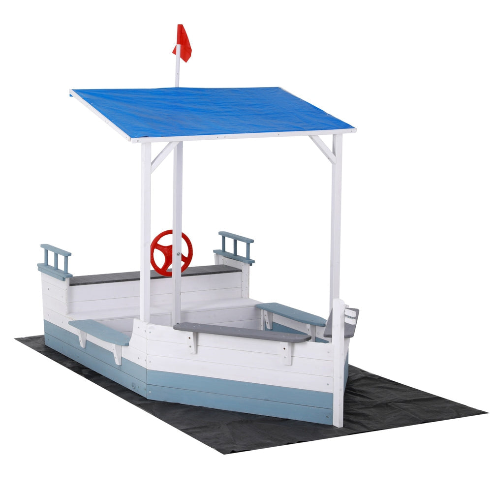 Momentous Living - Kids Sandpit Wooden Box Boat Canopy Flag Outdoor ...