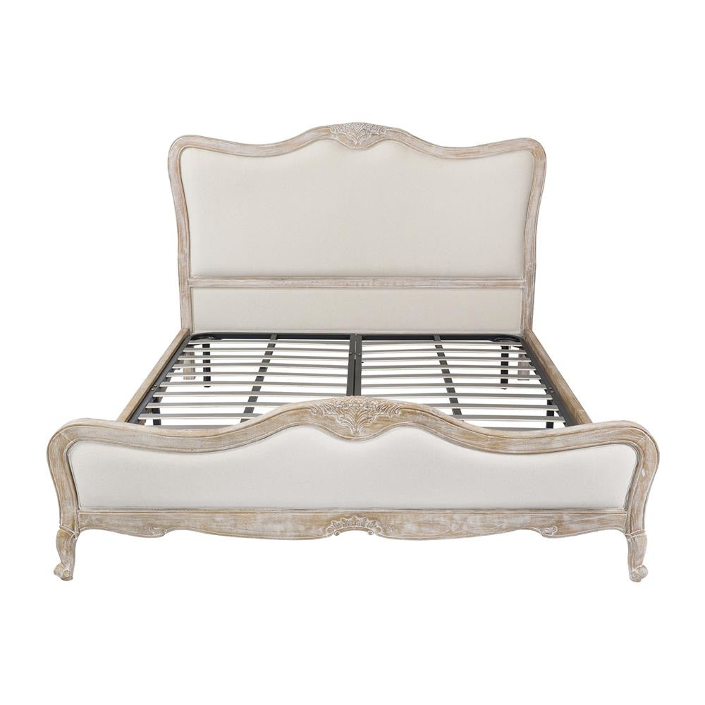 Momentous Living - King Size Bed Frame Linen Fabric Beige Oak Wood ...