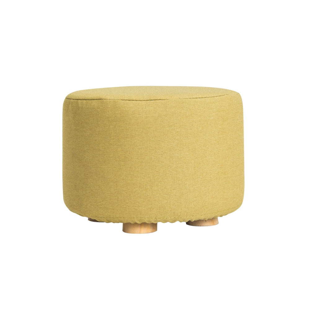 Momentous Living - La Bella Mustard Yellow Fabric Ottoman Round Wooden ...