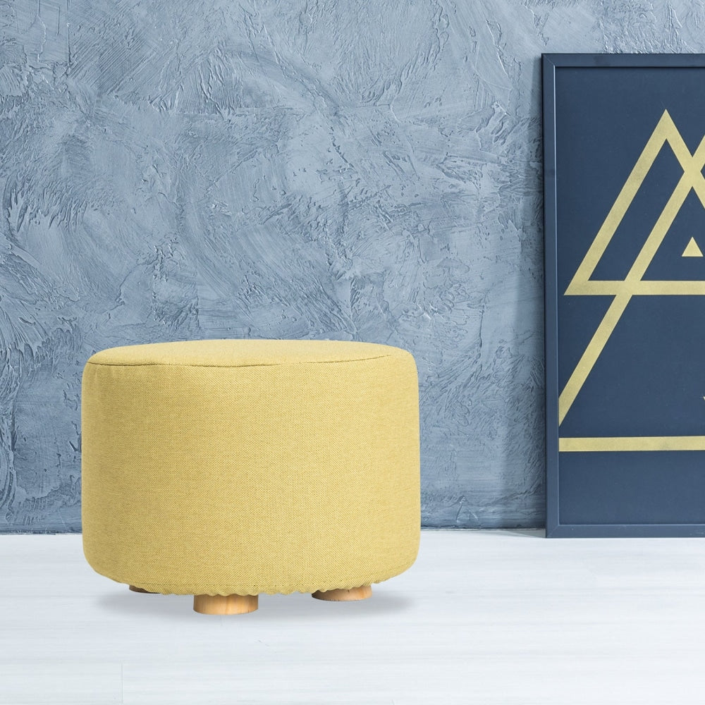Momentous Living - La Bella Mustard Yellow Fabric Ottoman Round Wooden ...