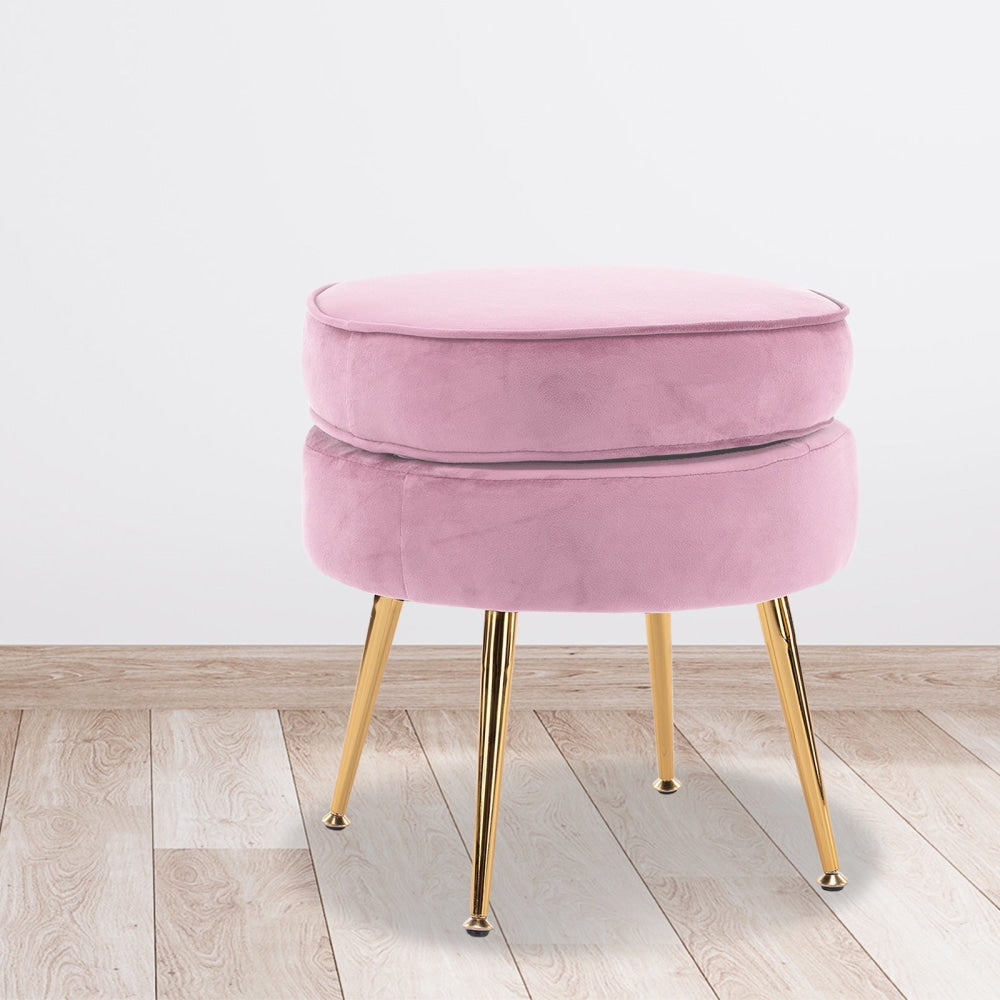 Momentous Living - La Bella Pink Round Ottoman Foot Stool Velvet Fabric ...