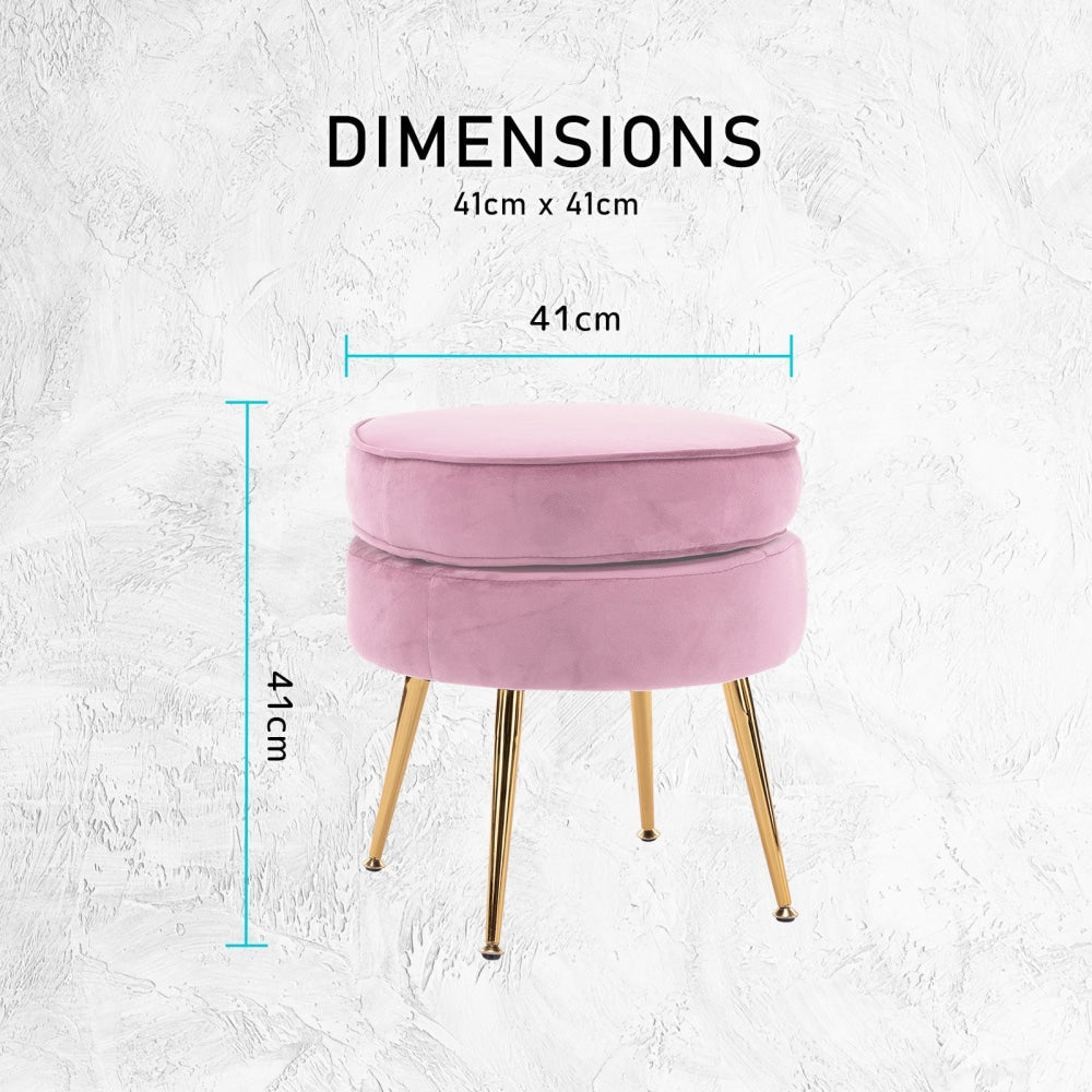 Momentous Living - La Bella Pink Round Ottoman Foot Stool Velvet Fabric ...