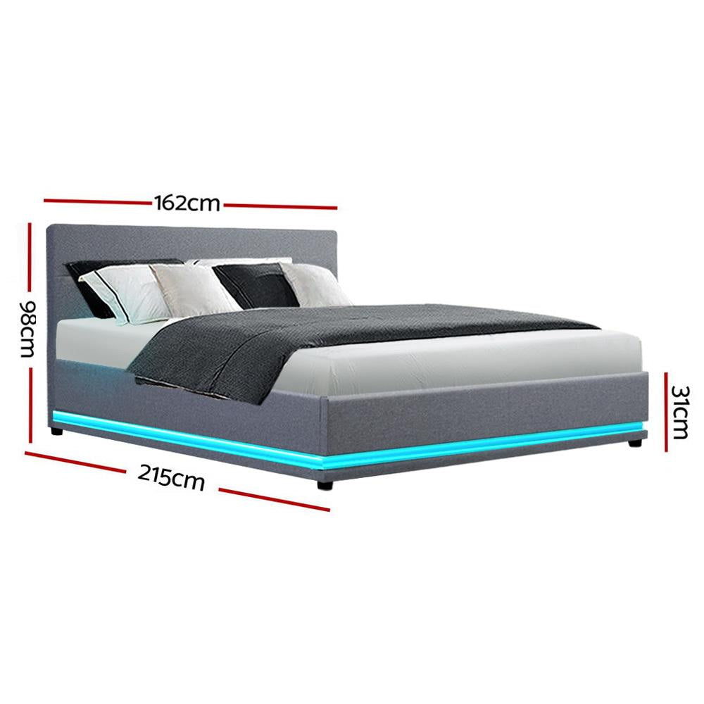 Momentous Living - Lumi LED Bed Frame Fabric Gas Lift Storage - Grey ...