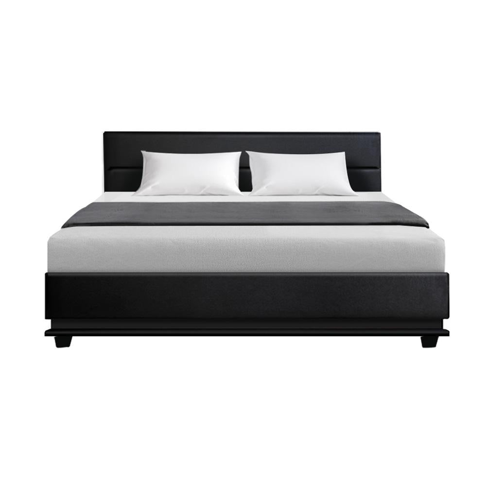 Momentous Living - Lumi LED Bed Frame PU Leather Gas Lift Storage ...