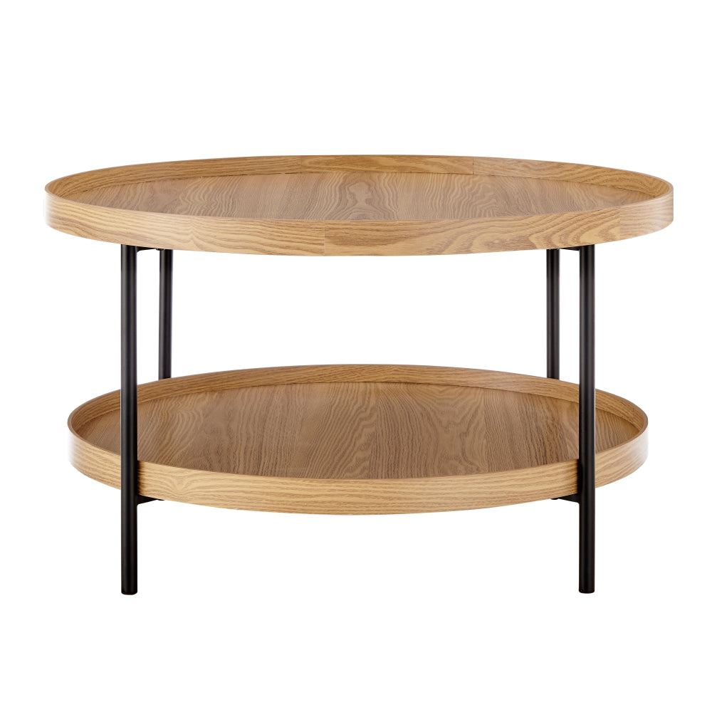 Momentous Living - Myla Round Wooden 2-Tier Coffee Table Metal Tube ...