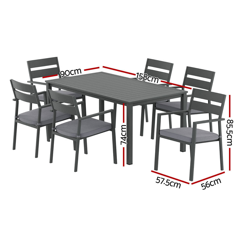 Momentous Living - Outdoor Dining Set 7 Piece Aluminum Table Chairs ...