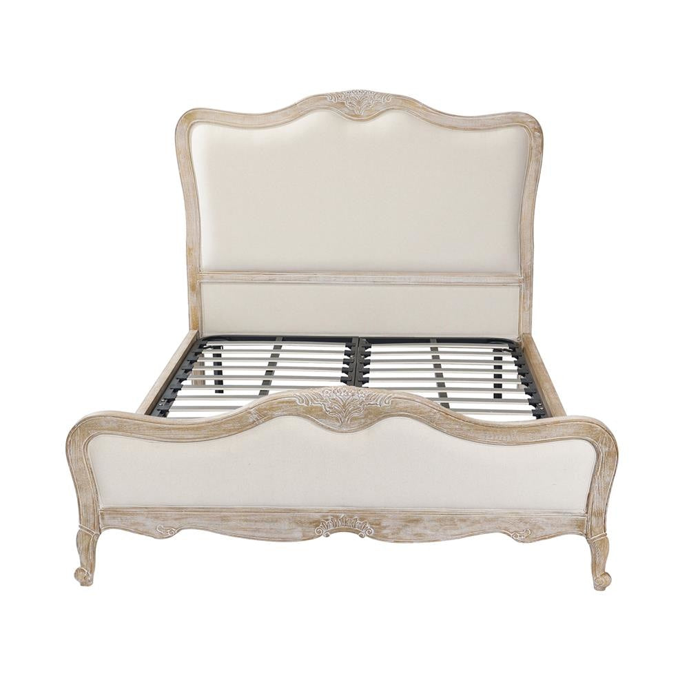 Momentous Living - Queen Bed Frame Linen Fabric Beige Oak Wood White ...