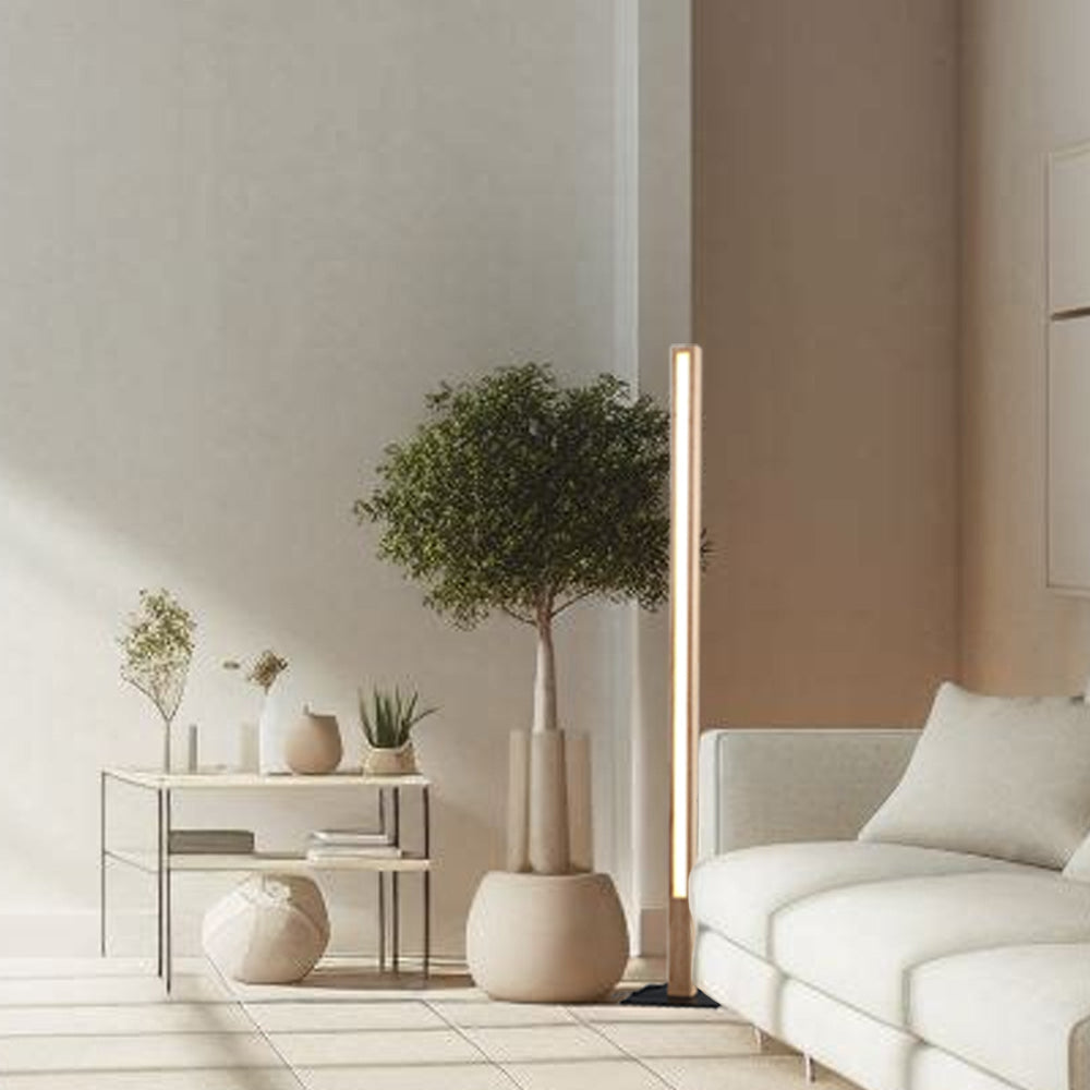 Momentous Living - Tiberius LED Wooden Shade Metal Base Standing Floor ...