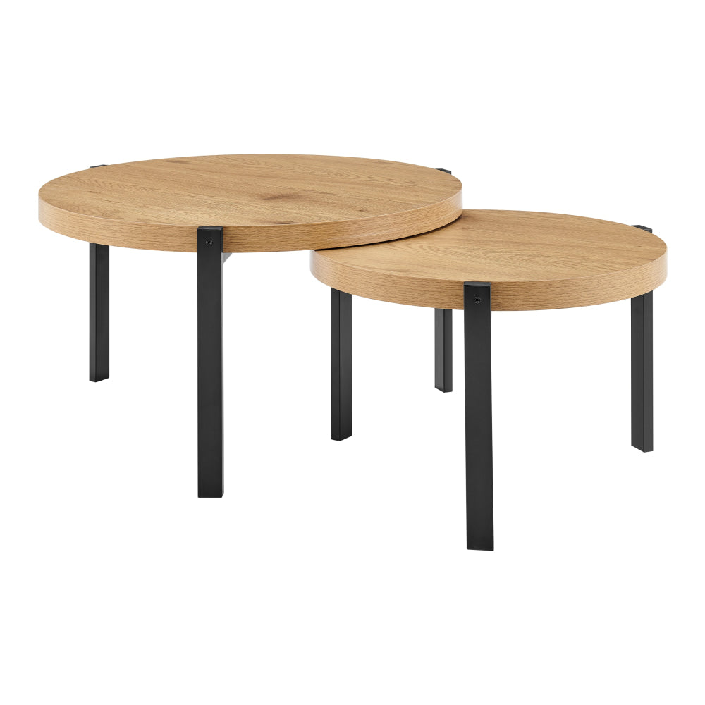 Momentous Living - Tiern Set Of 2 Wooden Round Tea Coffee Table Oak ...