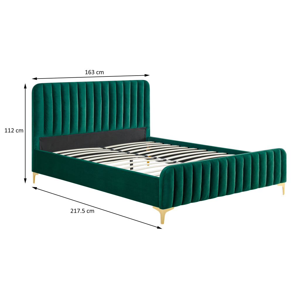 Momentous Living - Victoria Fabric Velvet Bed Frame Queen Size Emerald ...