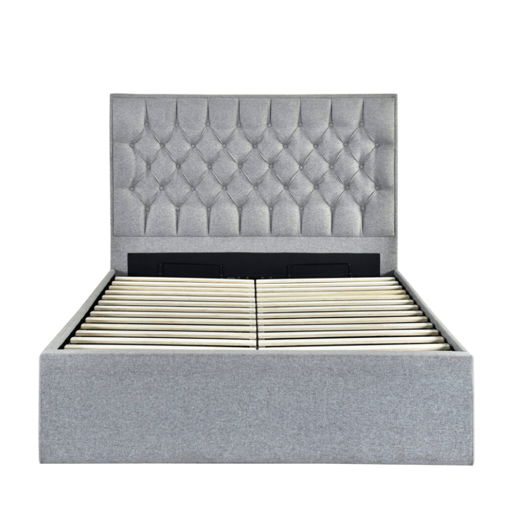 Momentous Living - Luxury Button Tufted Fabric Gas Lift Bed Frame Queen ...
