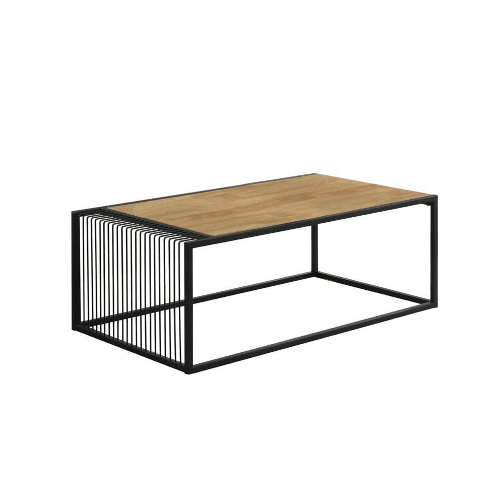 Momentous Living - Erica Rectangular Coffee Table Wood Top Black Metal ...