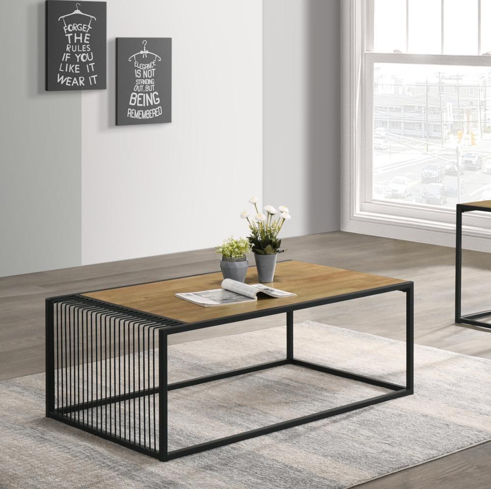 Momentous Living - Erica Rectangular Coffee Table Wood Top Black Metal ...