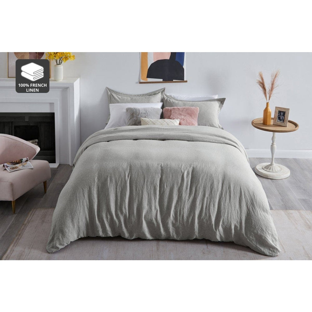 Momentous Living - Gabriel French Linen Chambray Quilt Cover Set - Grey ...