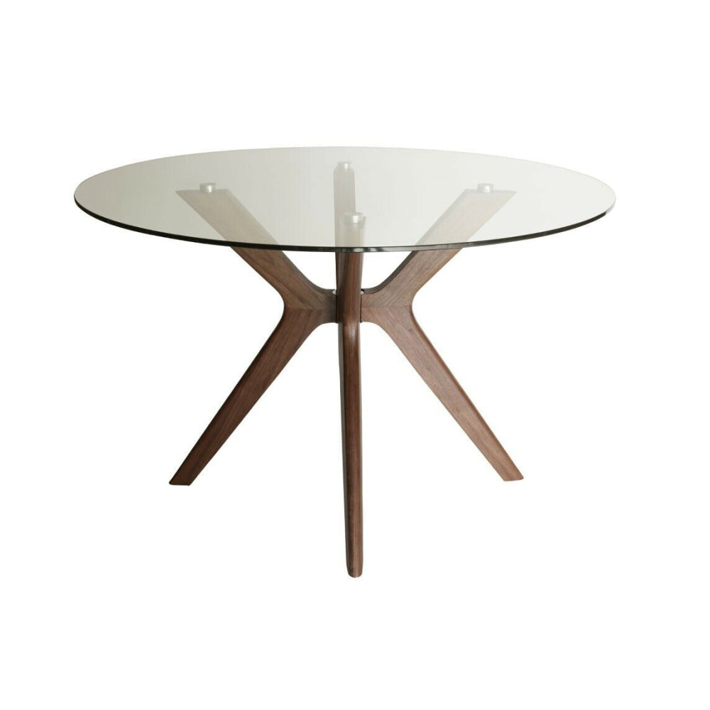 Momentous Living - Lyn Round Glass Dining Table - 120cm - Walnut Dining ...