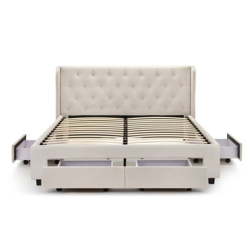 Momentous Living - Marseille Storage Bed Frame - Queen Beige Bed Frame ...