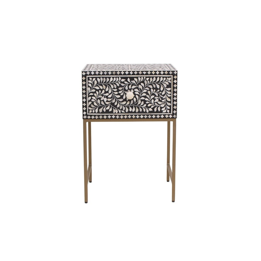 Momentous Living - Pia Bone Inlay Bedside Nightstand Side Table - Black ...