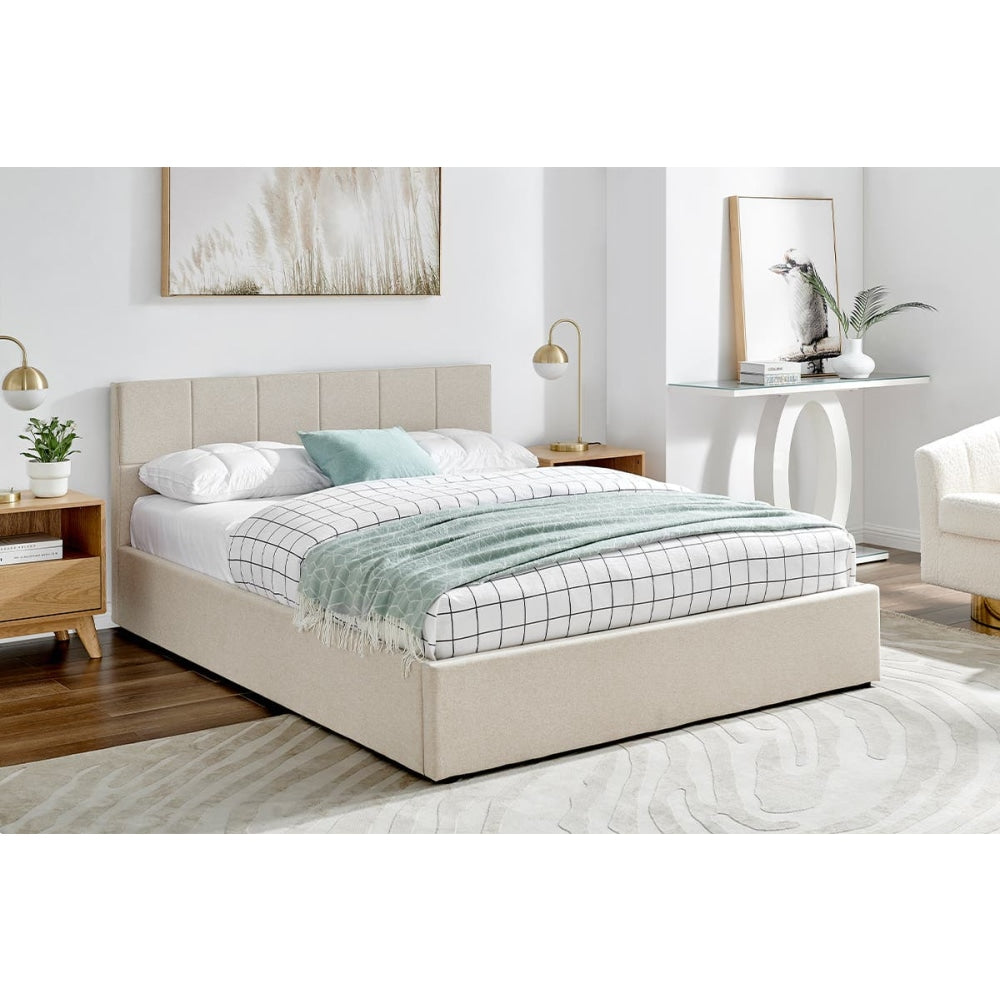 Momentous Living - Theodore Gas Lift Bed Frame - Double Beige Bed Frame ...