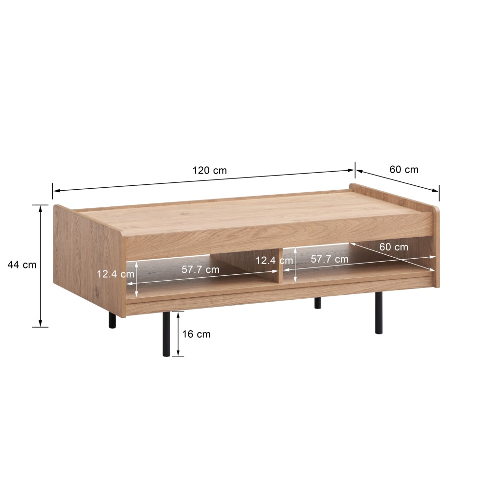 Momentous Living - Tim Wooden Open Shelf Rectangular Coffee Table - Oak ...