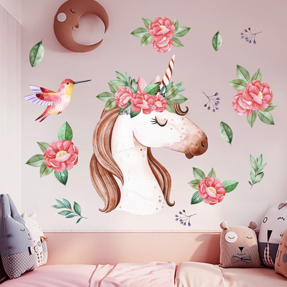 Momentous Living - Unicorn and Flowers Wall Sticker Decoration Decor Decors